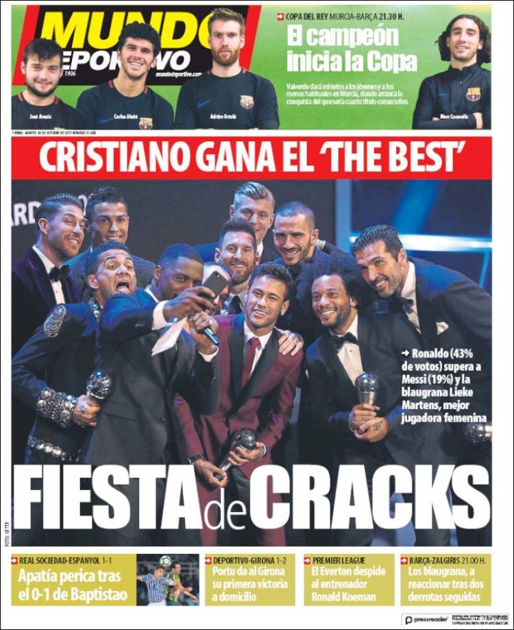 The winners of 'The Best' Awards dominate the covers of the main sports ...