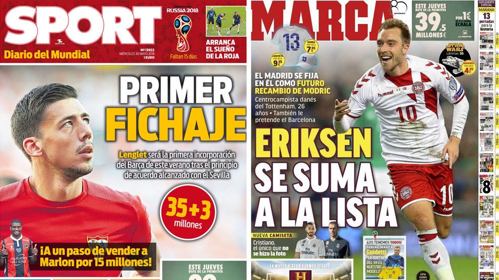 MARCA - Press Review: Eriksen and Lenglet monopolise the covers of the ...