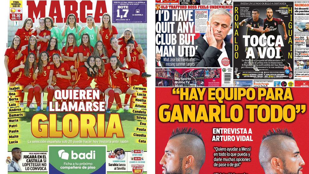 MARCA - Press Review: Newspaper front and back pages feature Vidal ...