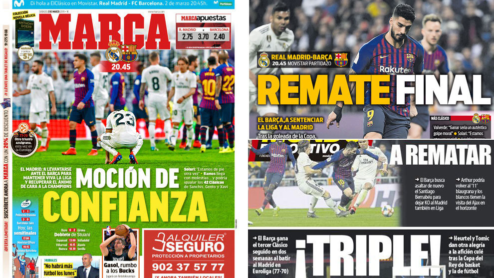 El Clasico and faltering Inter feature on Saturday's front pages - Here ...