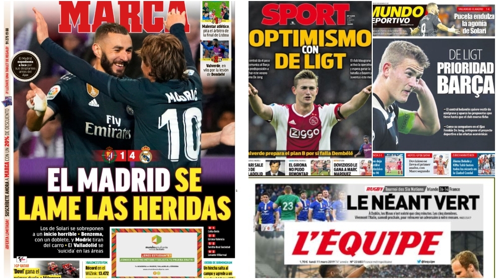 Monday's front pages focus on Real Madrid's win and Barcelona's De Ligt ...