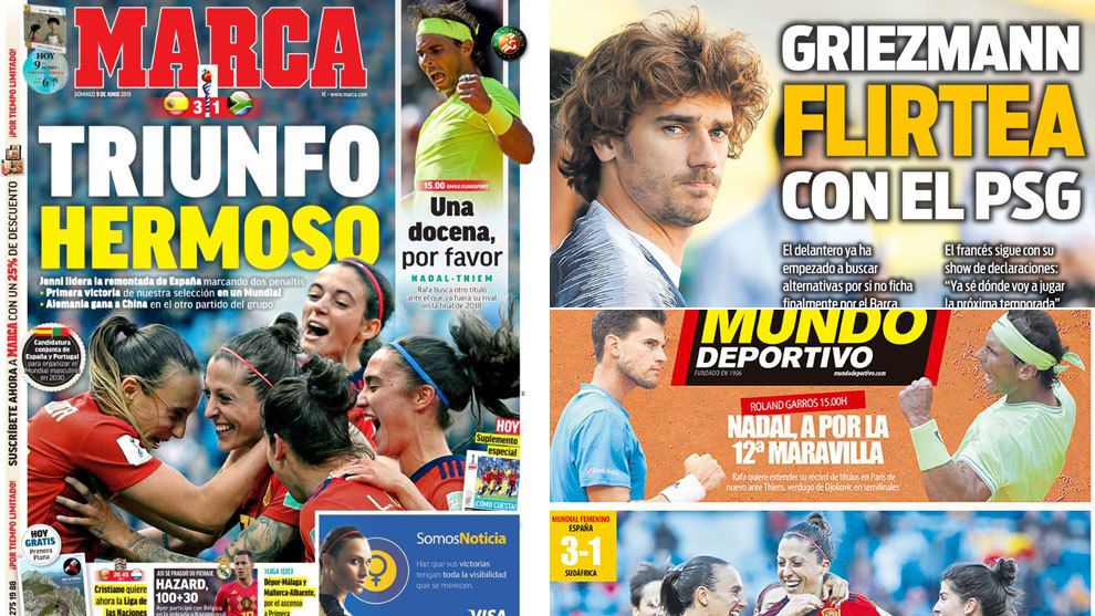 Spain's women, Griezmann and Nadal feature on the frontpages - All the ...