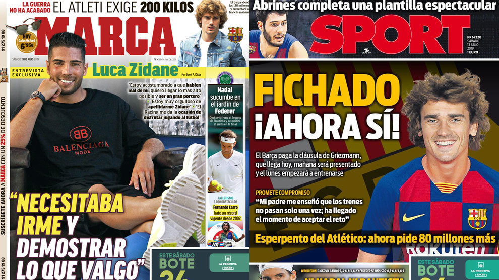 Luca Zidane and Griezmann feature on Saturday's front pages - Here are ...
