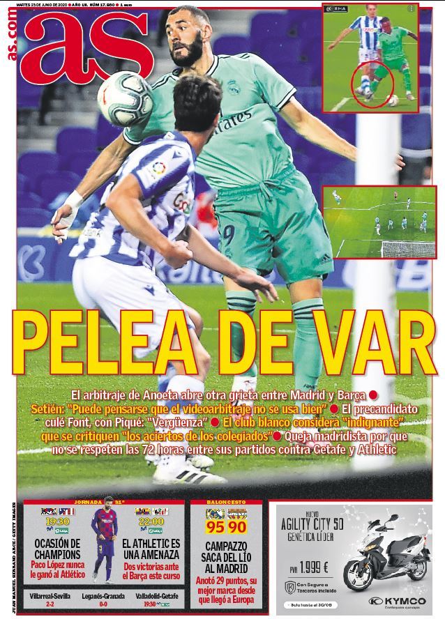 Real Madrid's complaint and VAR continue to dominate the frontpages ...