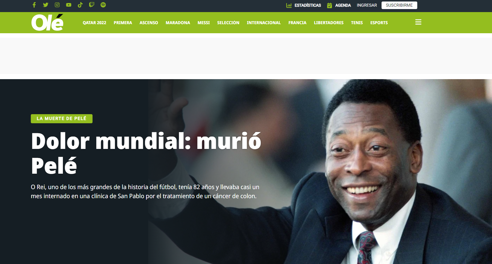Portada olé: "dolor mundial: murió pelé" | MARCA.com