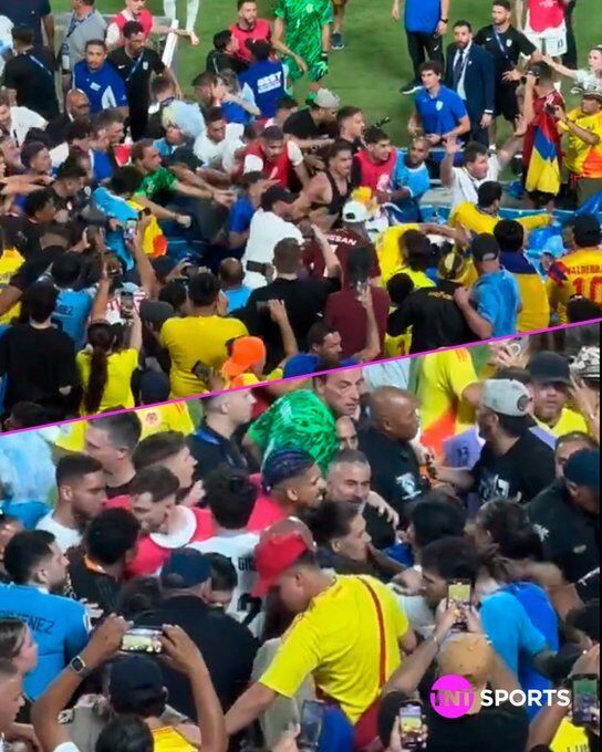 The brutal images of the fight between Uruguay players and Colombia ...
