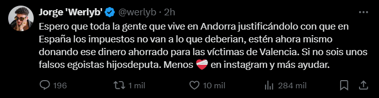 Werlyb ataca a los influencers que se van a Andorra: "Espero que estén ...